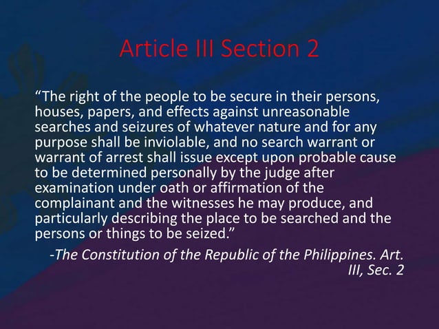Philippine Bill of Rights Article III Section 2 | PPTX | Crime & Harmful Acts to Individuals ...