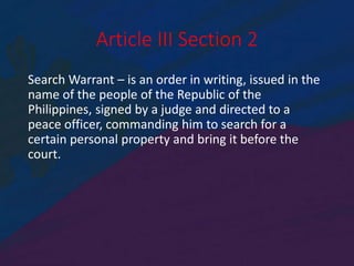 Philippine Bill of Rights Article III Section 2 | PPTX