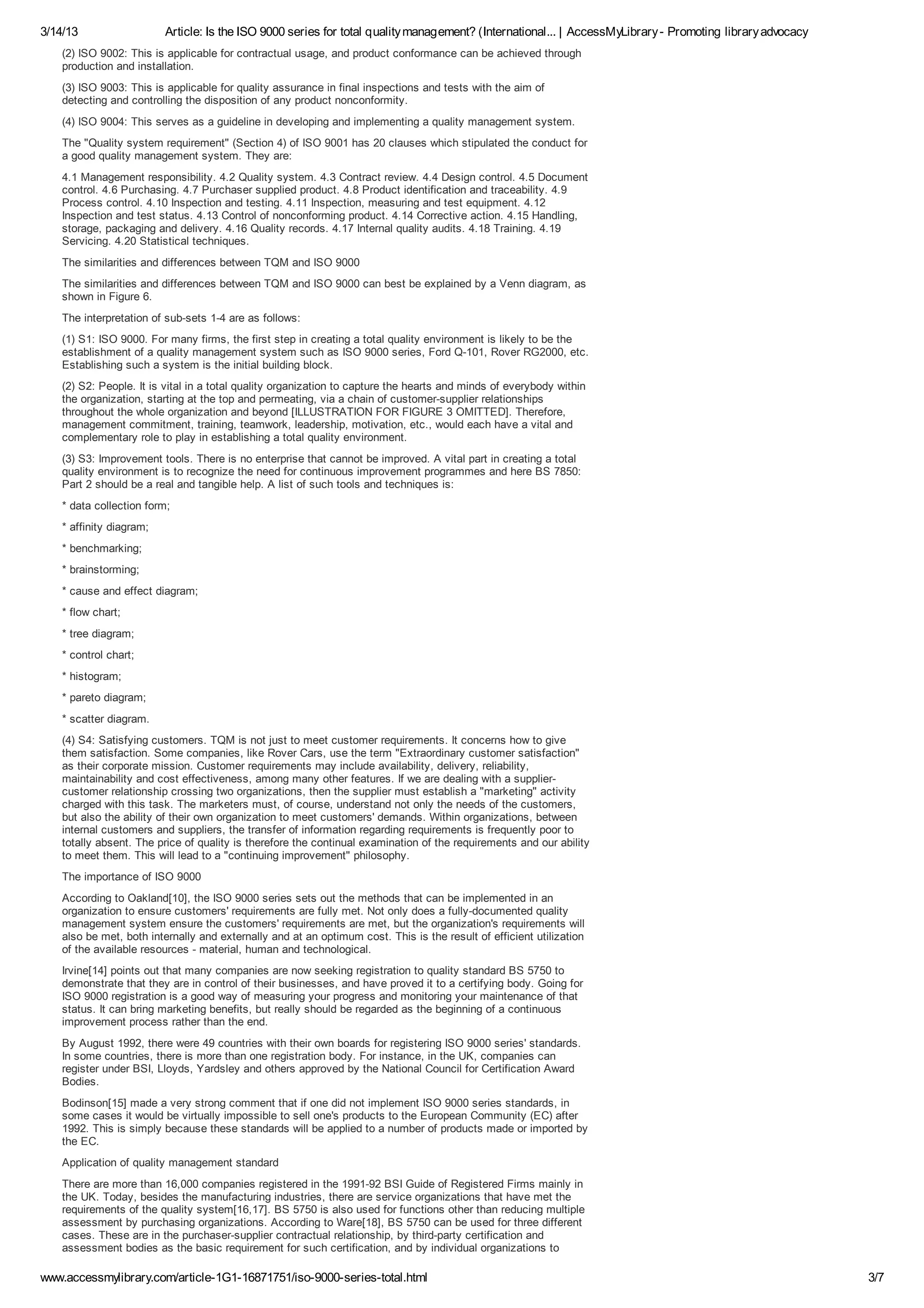 Article is the iso 9000 series for total quality management ...