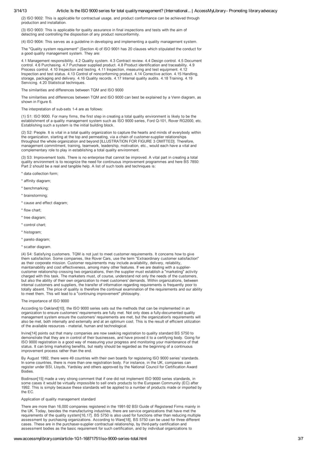 Article is the iso 9000 series for total quality management (international.. | PDF
