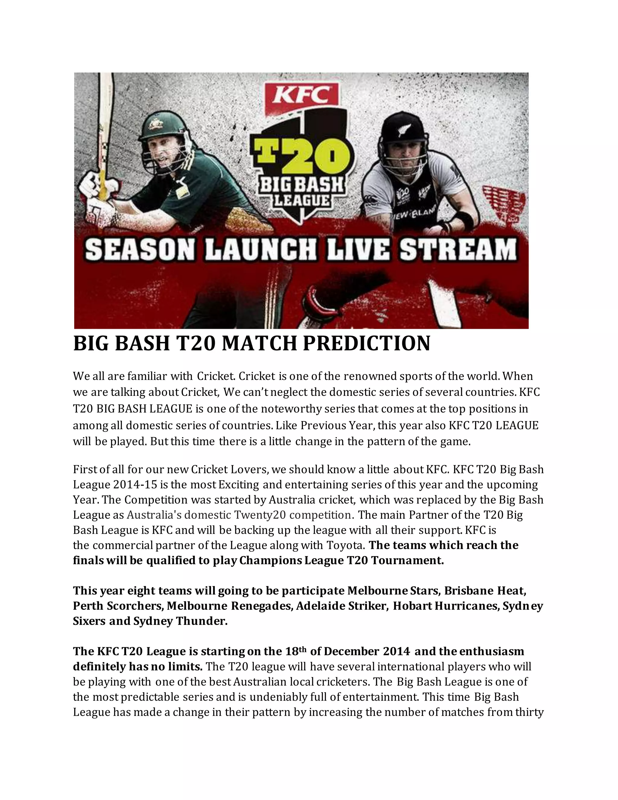 KFC T20 MATCH PREDICTION | DOCX | Rugby League | Rugby