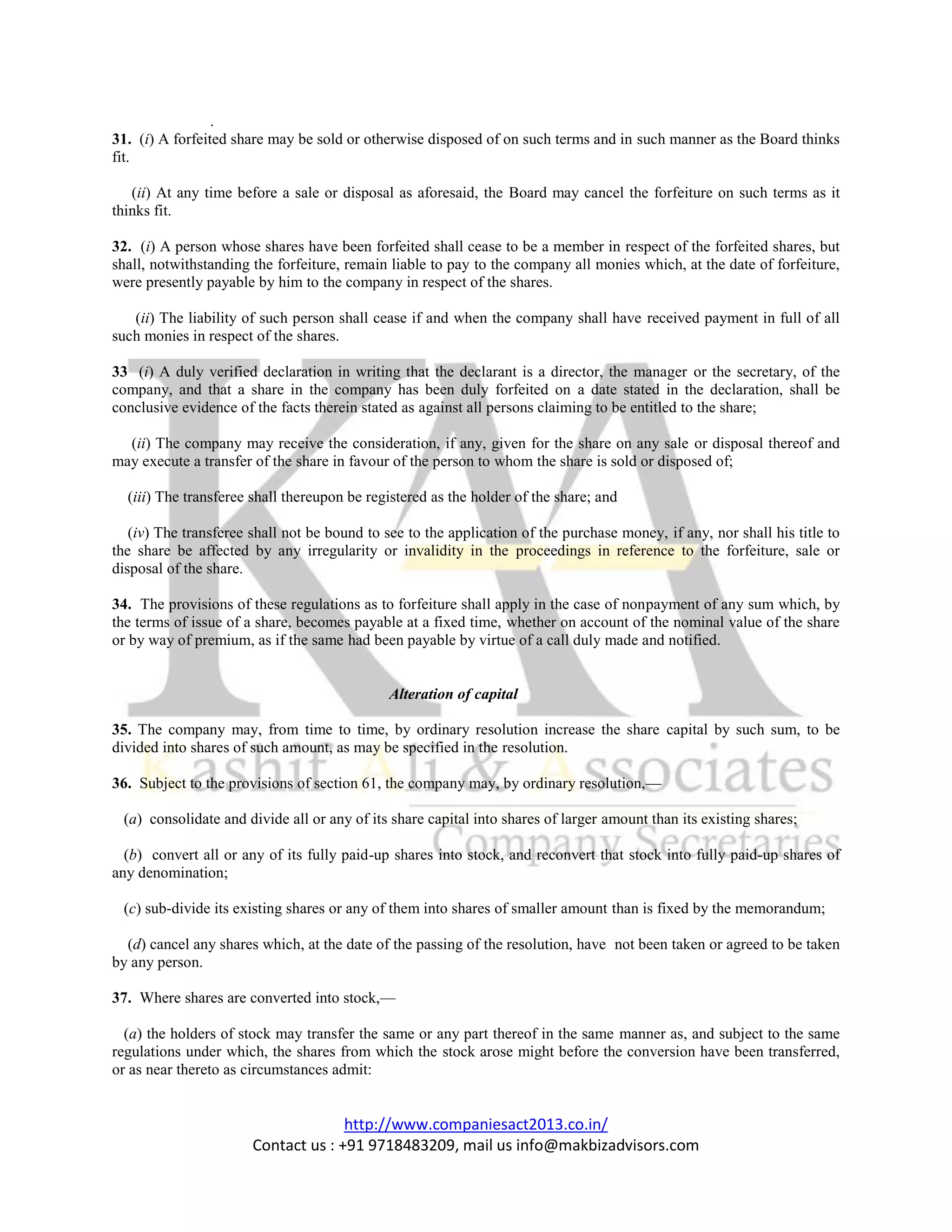 Format of AOA (Article of Association) as per New Companies Act 2013 | DOCX