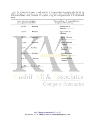 Format of AOA (Article of Association) as per New Companies Act 2013 | DOCX
