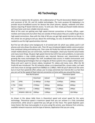 Article: 4G Technology | DOCX