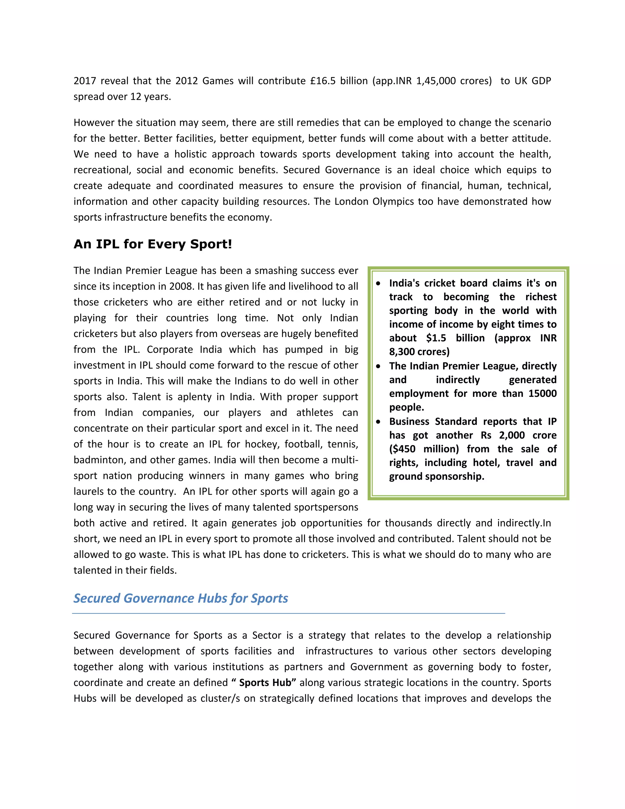 Sports Hub - a Mantra for development of Sporting Infrastructure in the ...