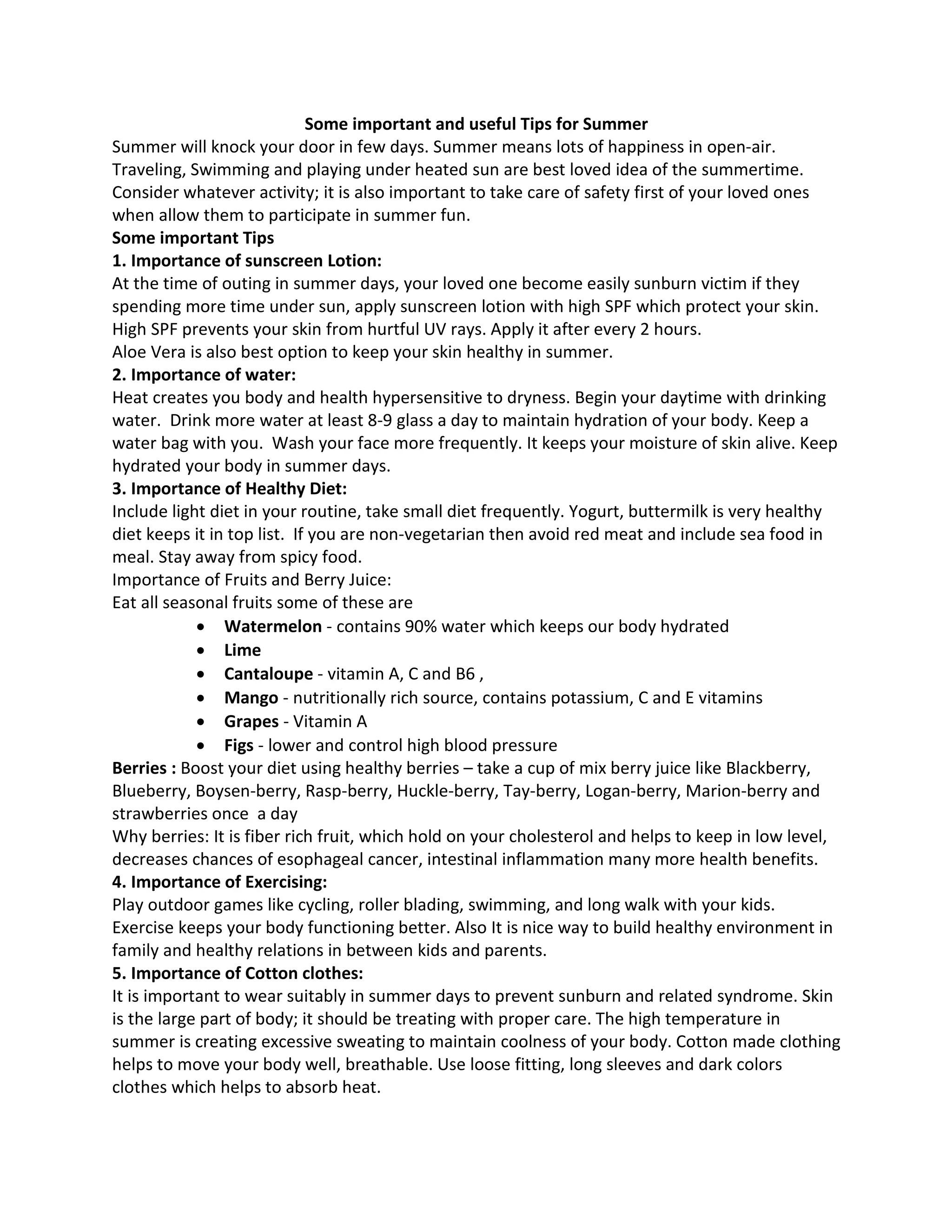 Article on summer tips | PDF