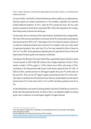 Evolution of trade relations between Peru and South Korea eleven years ...