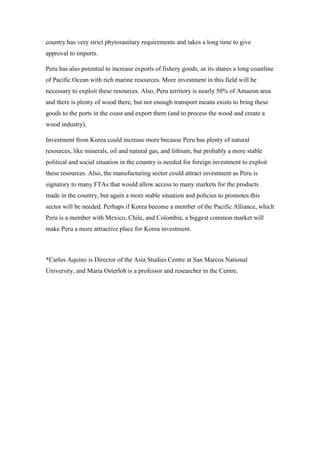 Evolution of trade relations between Peru and South Korea eleven years ...