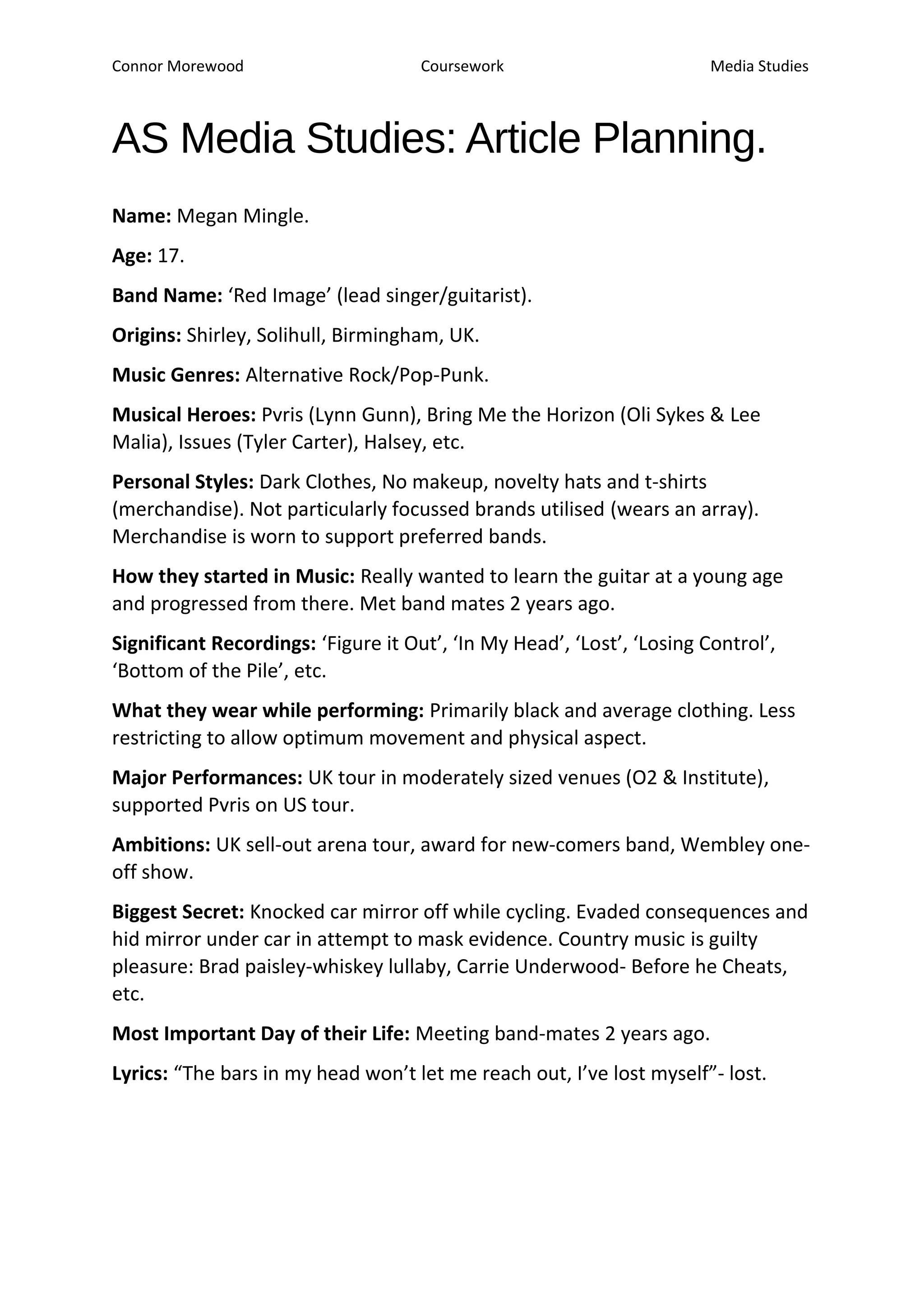 AS Media Coursework: Biography. | ODT | Rock Music | Music