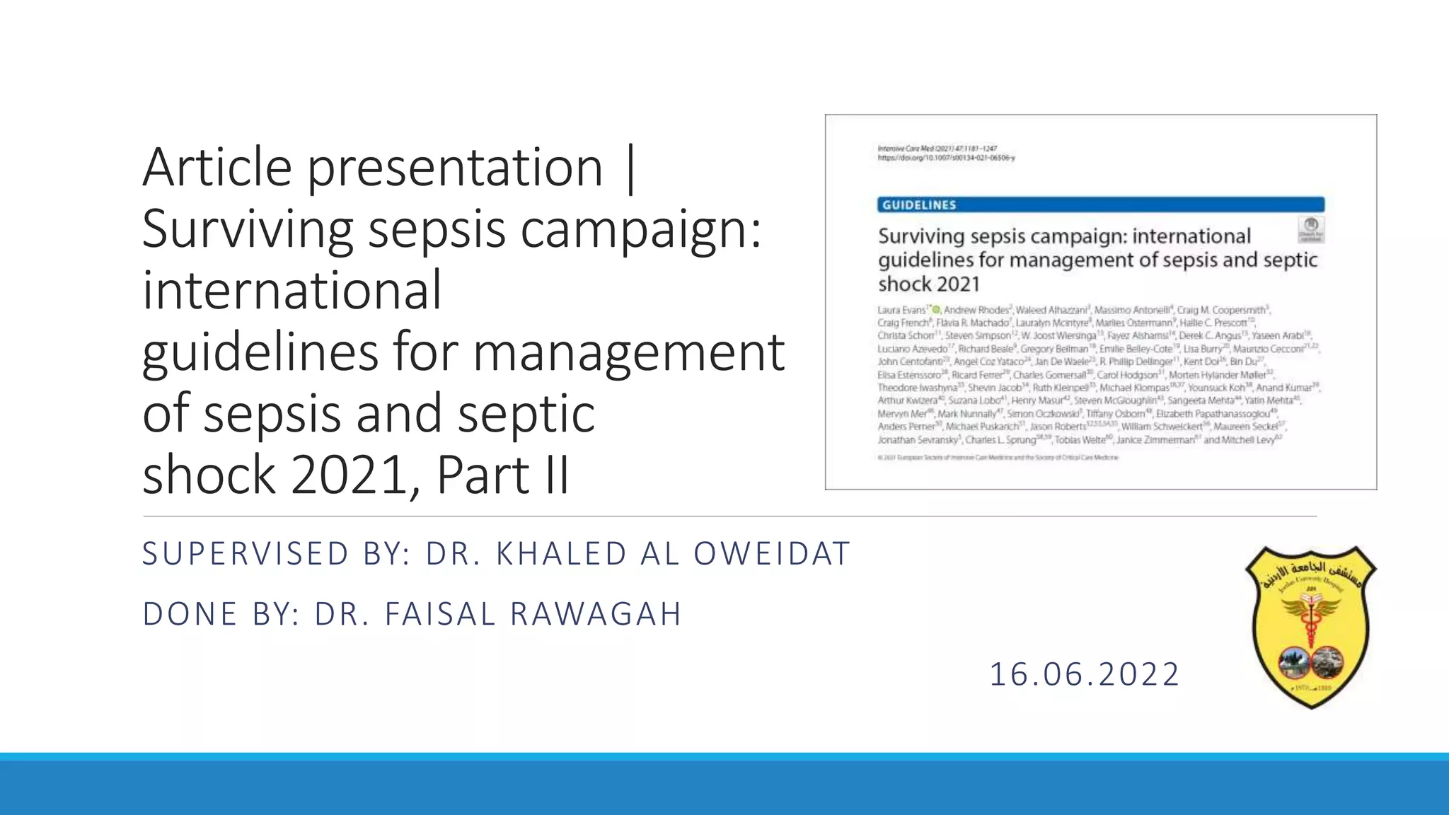 Article presentation / Surviving sepsis campaign: international ...