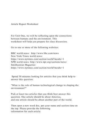 Article Report Worksheet For Unit One, we will be re.docx