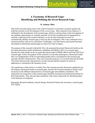 ARTICLE RESEARCH A Taxonomy Of Research Gaps Identifying And Defining ...