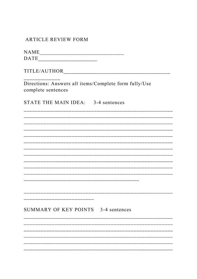 Article Review Form Example
