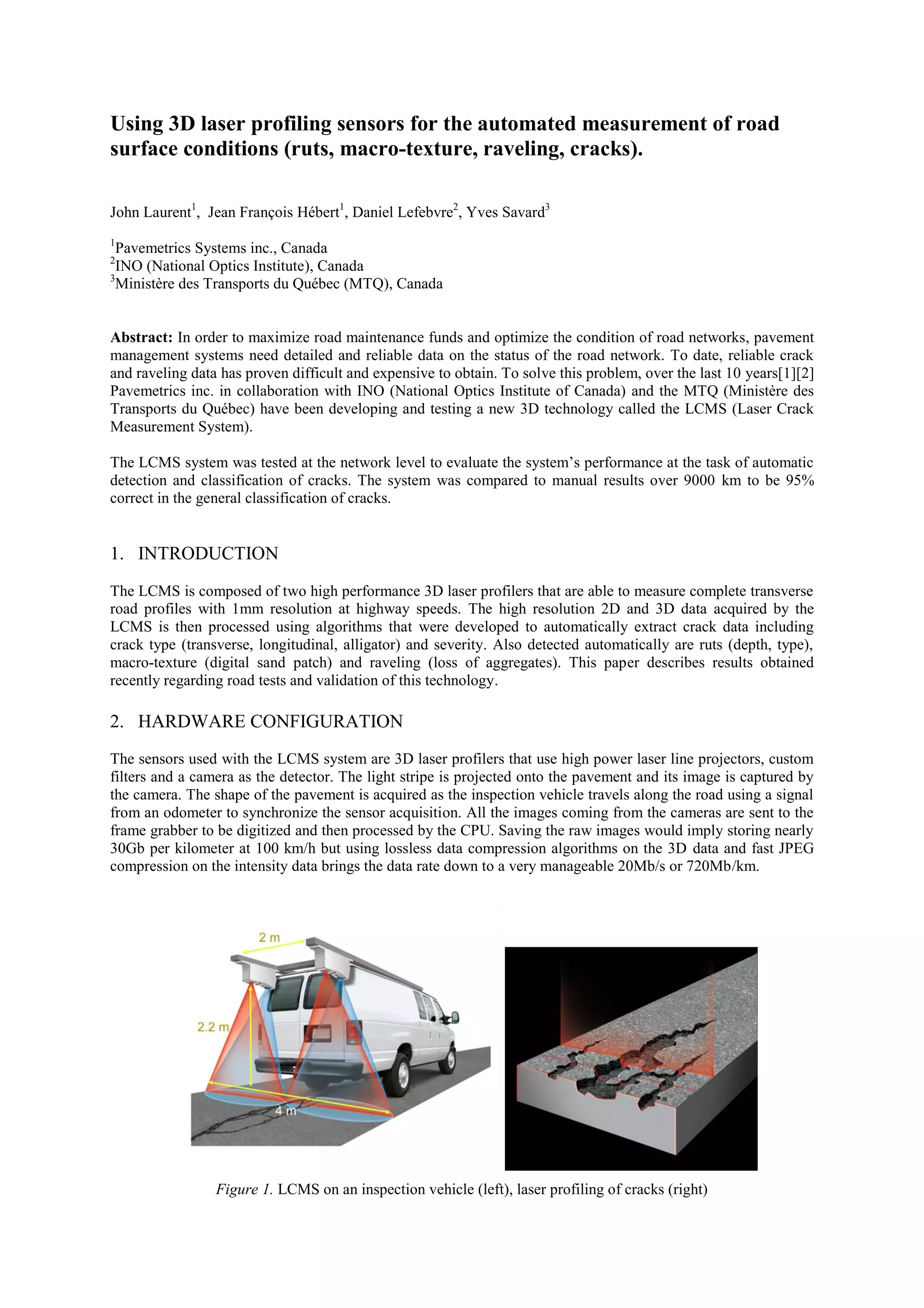 Article rilem 2012_ino_mtq_pavemetrics | PDF | Cameras and Camcorders | Consumer Electronics