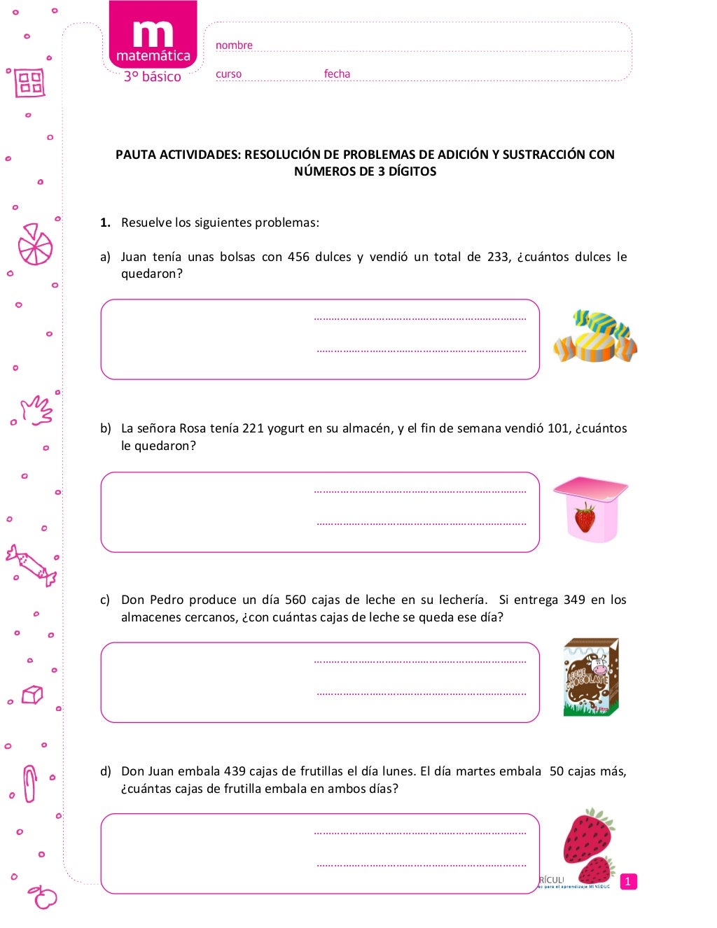 adición y sustracción con números de tres dígitos