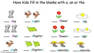 Teaching kids when to use articles a, an, the before nouns and before ...