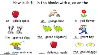Teaching kids when to use articles a, an, the before nouns and before ...