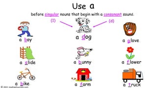 Teaching kids when to use articles a, an, the before nouns and before ...