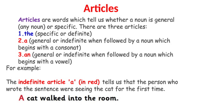 Articles: Definite and Indefinite Determiners in English Grammar | PPT