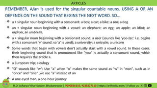 ARTICLES ENGLISH GRAMMAR FOR CLASS I-IV. | PPTX