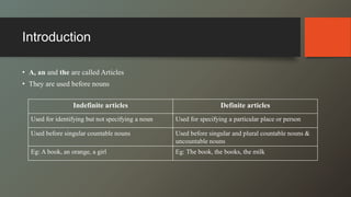 An introduction to articles, small PPT covering the basics | PPT