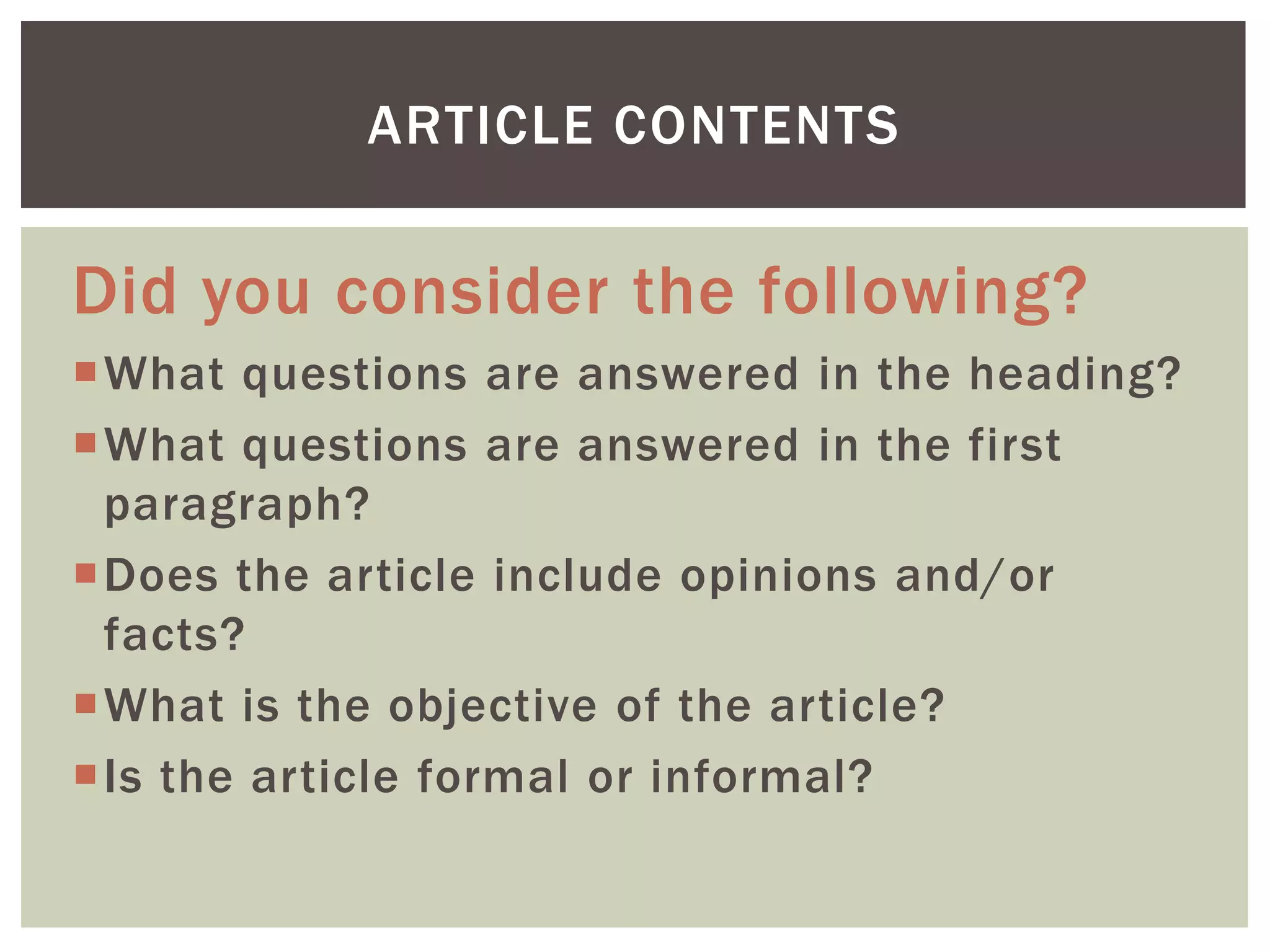 Articles news vs feature | PPTX