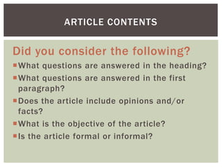 Articles news vs feature | PPTX