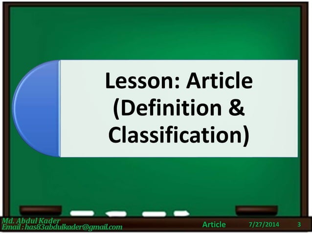 Articles (Part -1of 7) - Definition & Classifications | PPT