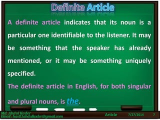 Articles (Part -1of 7) - Definition & Classifications | PPT