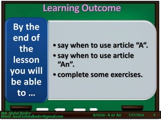 Articles- (Part-2 of 7) A or An | PPTX