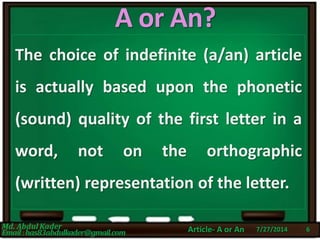 Articles- (Part-2 of 7) A or An | PPTX