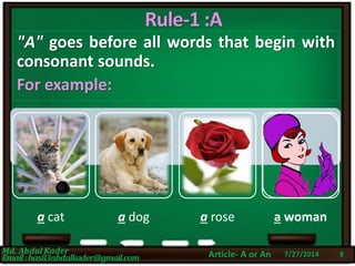 Articles- (Part-2 of 7) A or An | PPTX