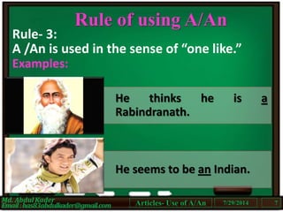 Articles (Part -03 of 07) - Use of a or an | PPTX