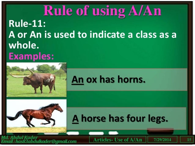 Articles (Part -03 of 07) - Use of a or an