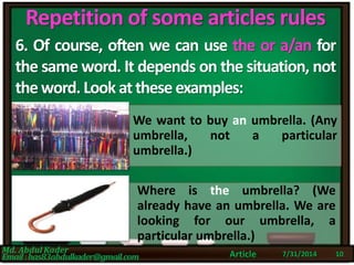 Articles (Part-7 of 7) Repetition of some article rules | PPT