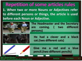 Articles (Part-7 of 7) Repetition of some article rules | PPT