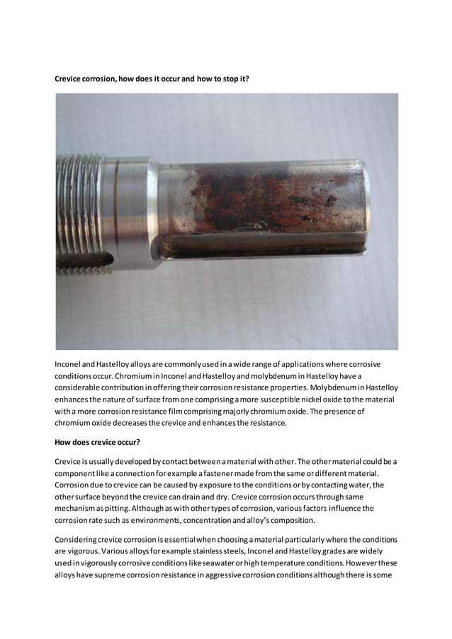 Crevice corrosion, how does it occur and how to stop it? | PDF