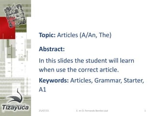 Articles (A, An, The) | PPTX