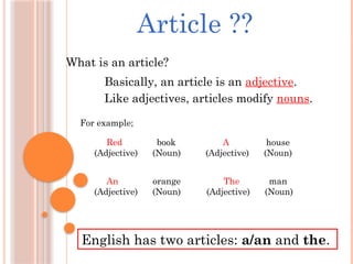 Articles a an & the in the English language | PPTX