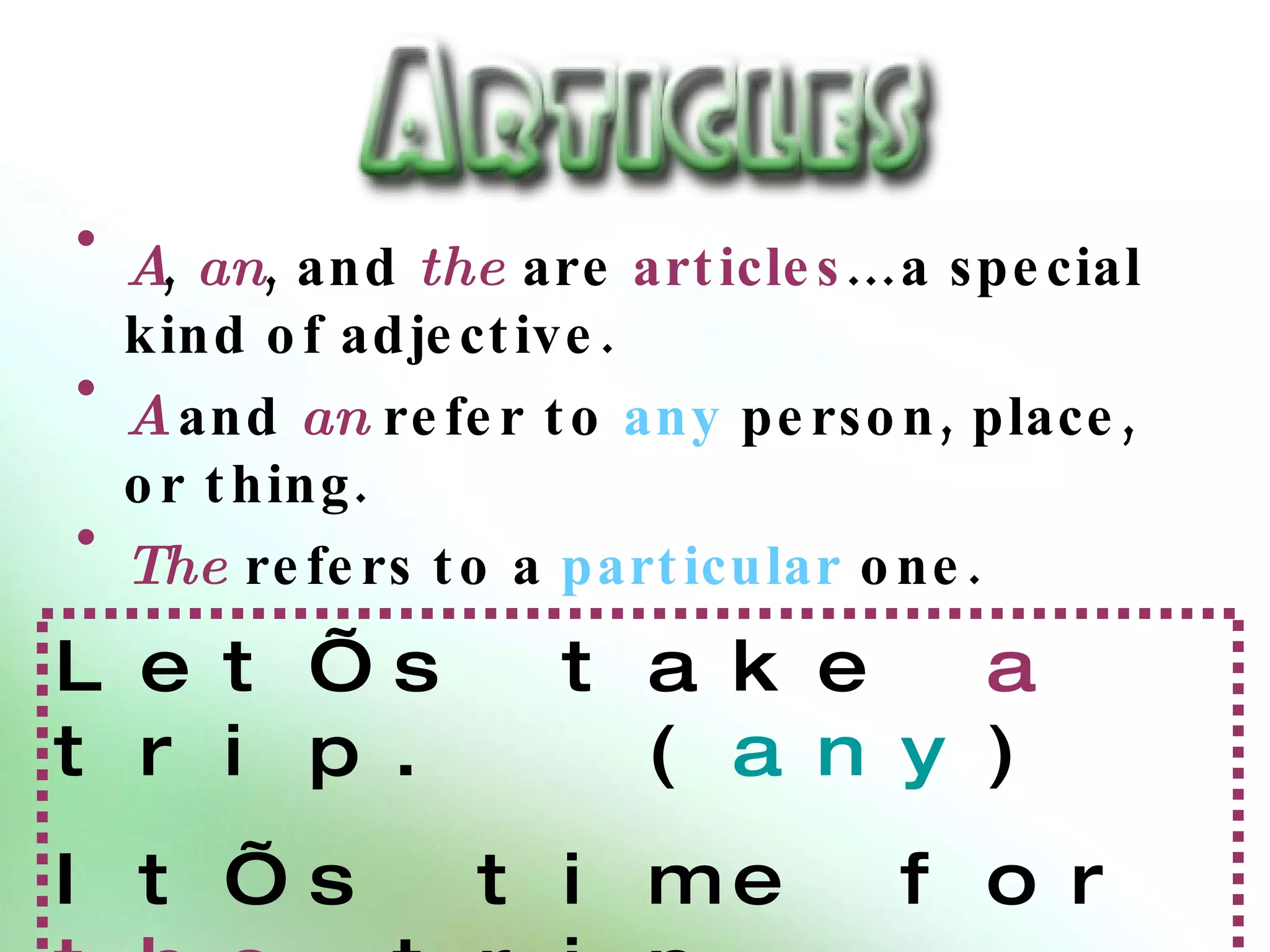 Articles & Demonstratives | PPT