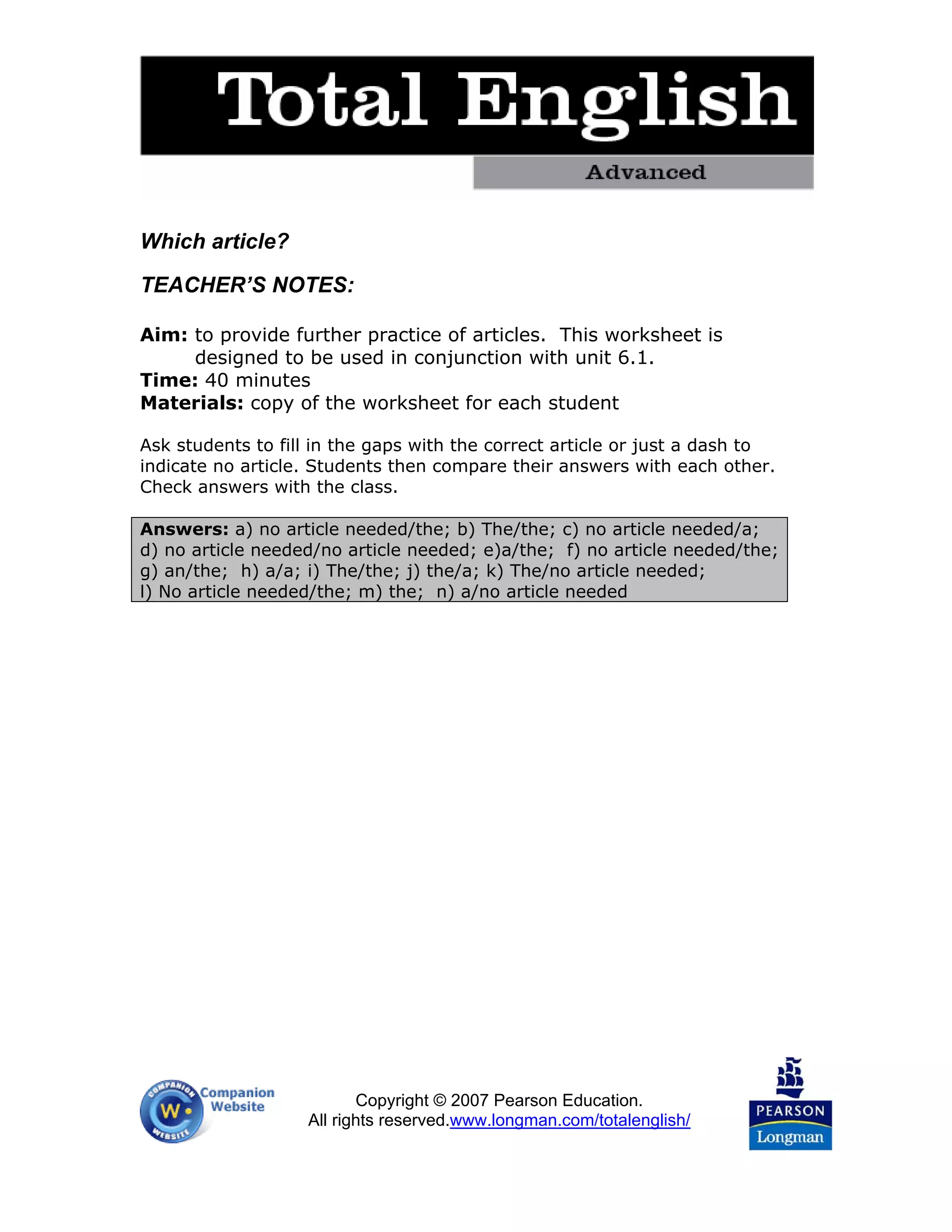 Articles grammar | PDF