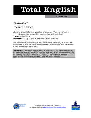 Articles grammar | PDF