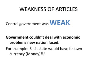 Articles of confederation and constitution | PPTX