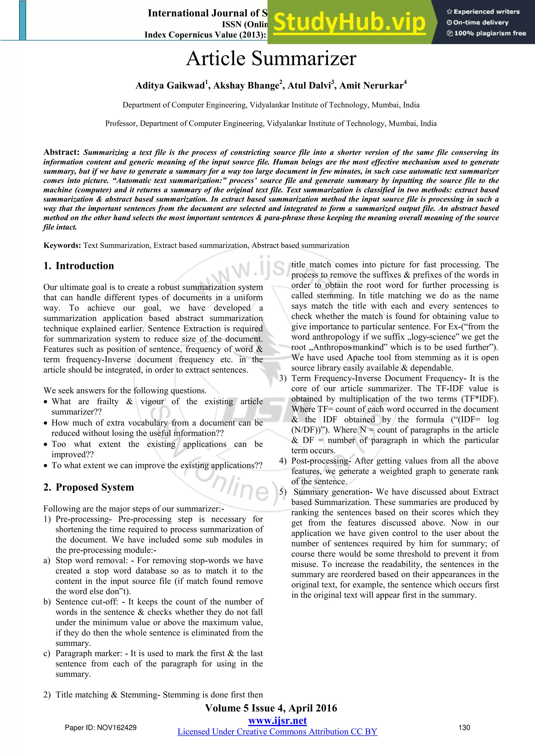 Article Summarizer | PDF