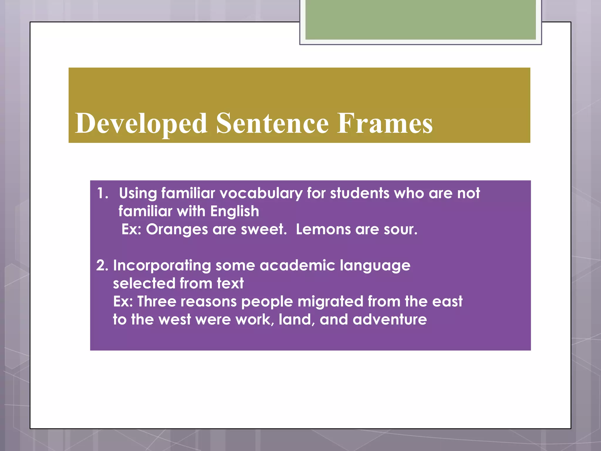 Using Sentence Frames to Develop Academic Vocabulary for ELLs | PPTX ...