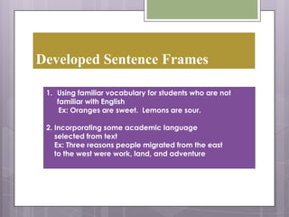 Using Sentence Frames to Develop Academic Vocabulary for ELLs | PPTX ...