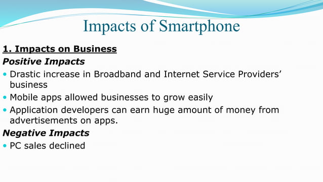 Impact of Smartphones on Society | PPTX | Smartphones | Consumer ...