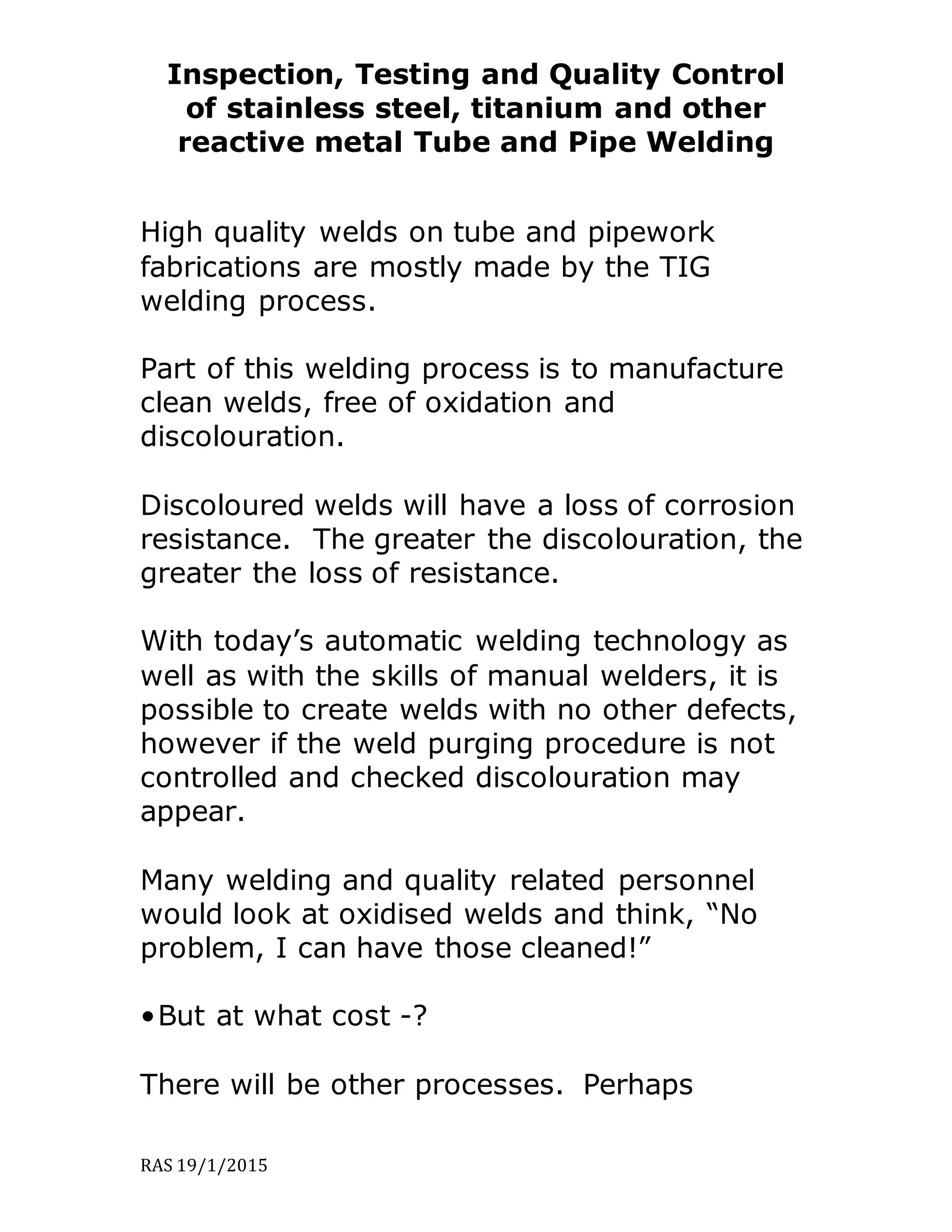Weld Purging ~ Inspection, Testing and Quality Control of Stainless ...