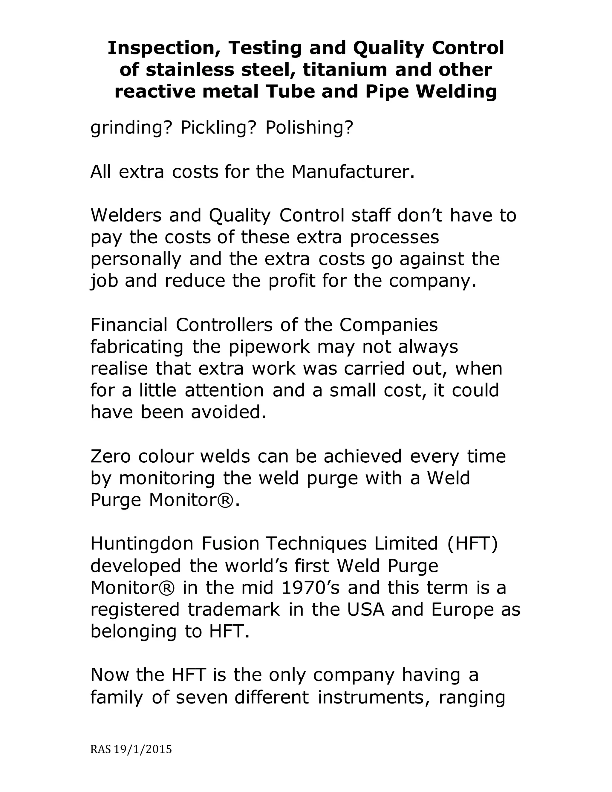 Weld Purging ~ Inspection, Testing and Quality Control of Stainless ...