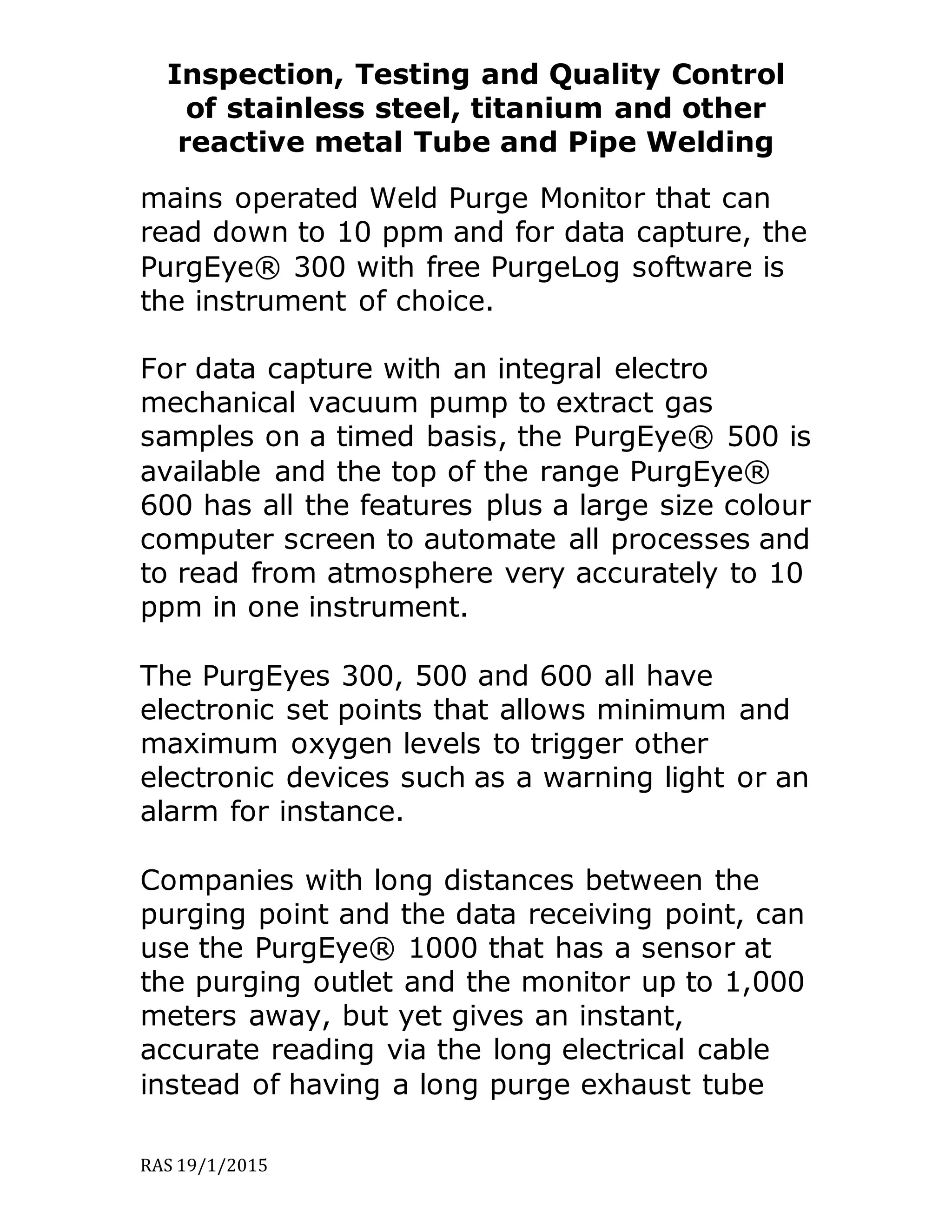 Weld Purging ~ Inspection, Testing and Quality Control of Stainless ...